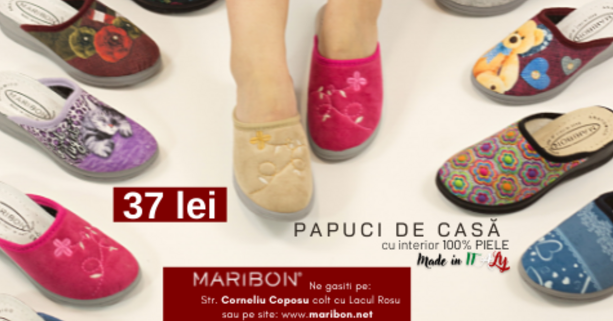 Papuci de casă - interior din PIELE 100% la Maribon! - BIHON