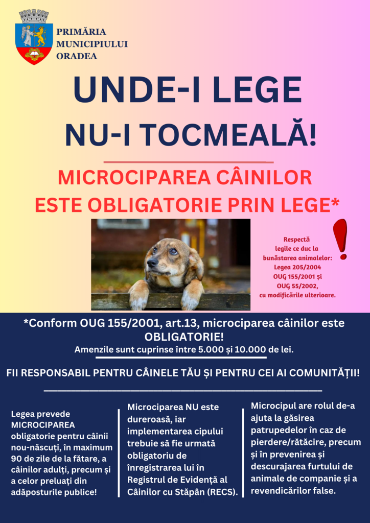 Continuă campania de microcipare a câinilor din Oradea. Amenzile ajung ...