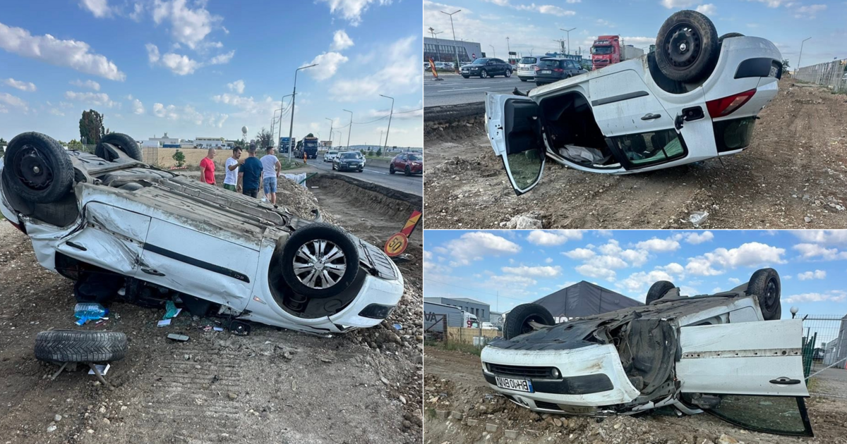 Accident lângă Aeroportul Oradea: o mașină s-a răsturnat în șanț și a ...